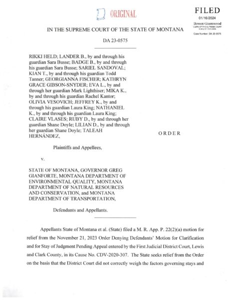 Order denying motion for clarification and for stay of judgement ...